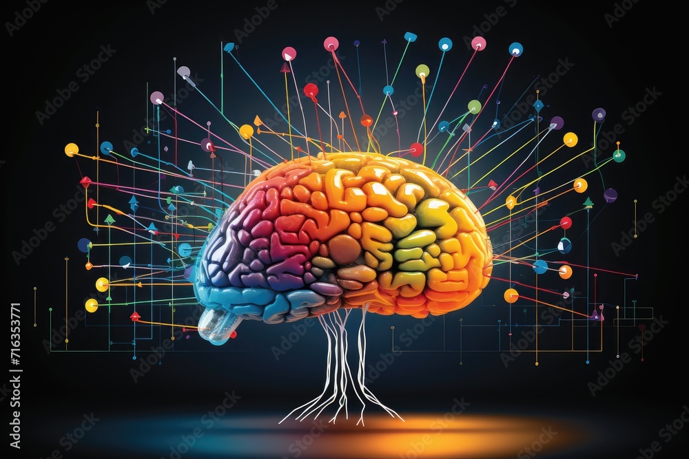 energy of fractal realms, colorful brain activity, neuron network ...