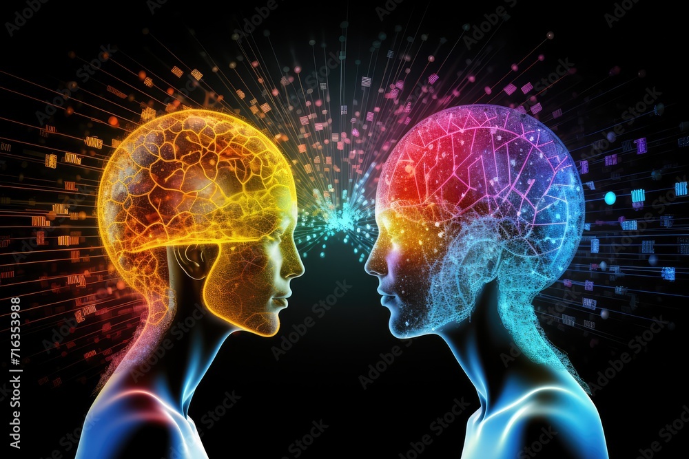 energy of fractal realms, colorful brain activity, neuron network ...