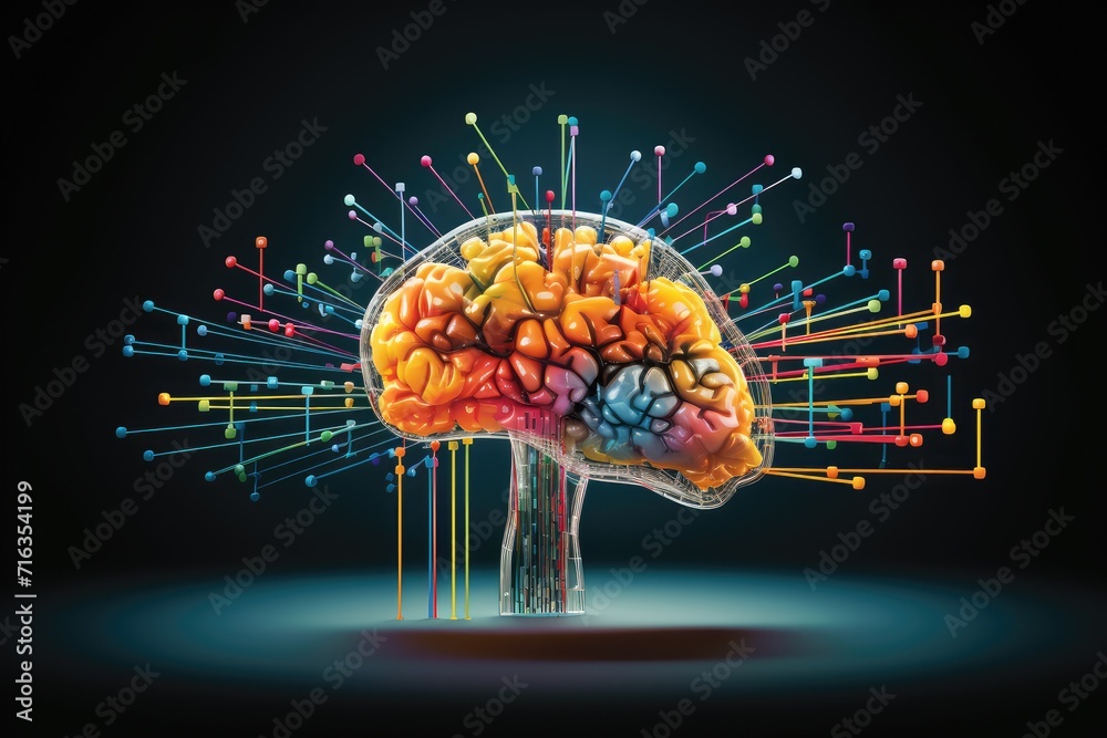 energy of fractal realms, colorful brain activity, neuron network ...