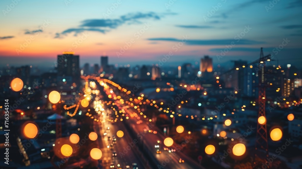 Aerial view of peaceful cityscape before sunrise in business city ...