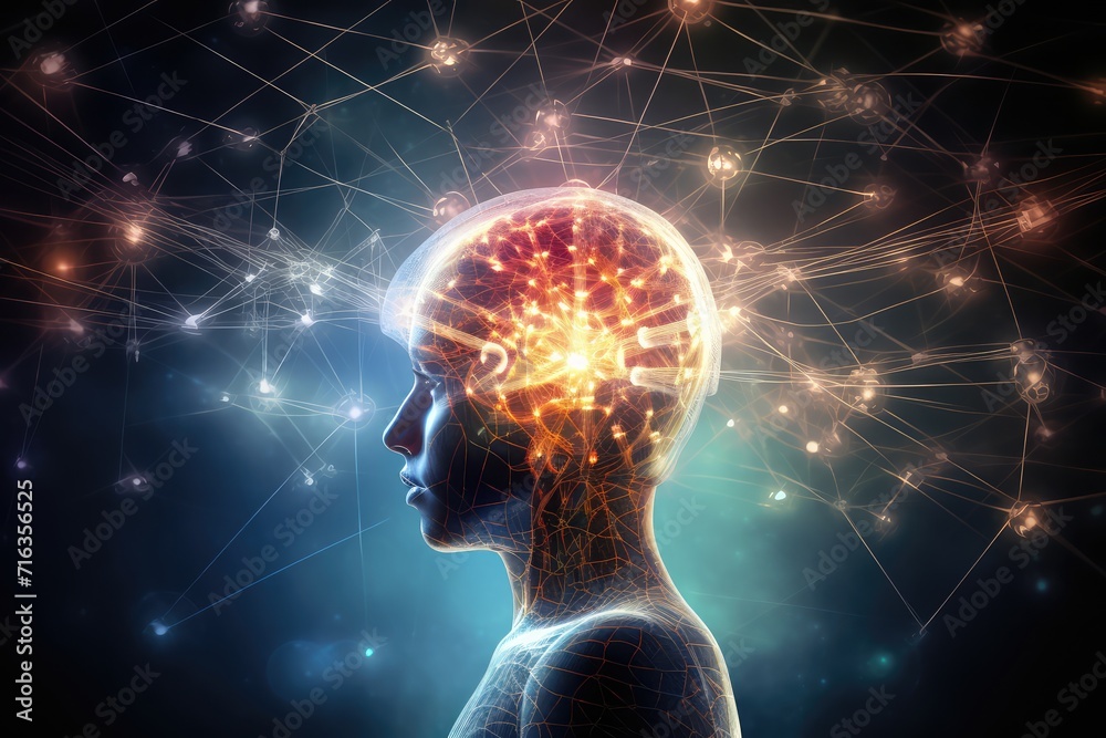 3D brain in space illustration, cognitive science, educational ...