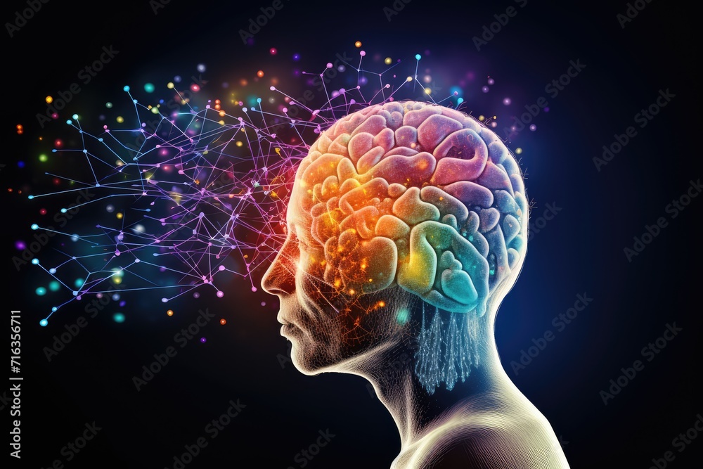 3D brain in space illustration, cognitive science, educational ...