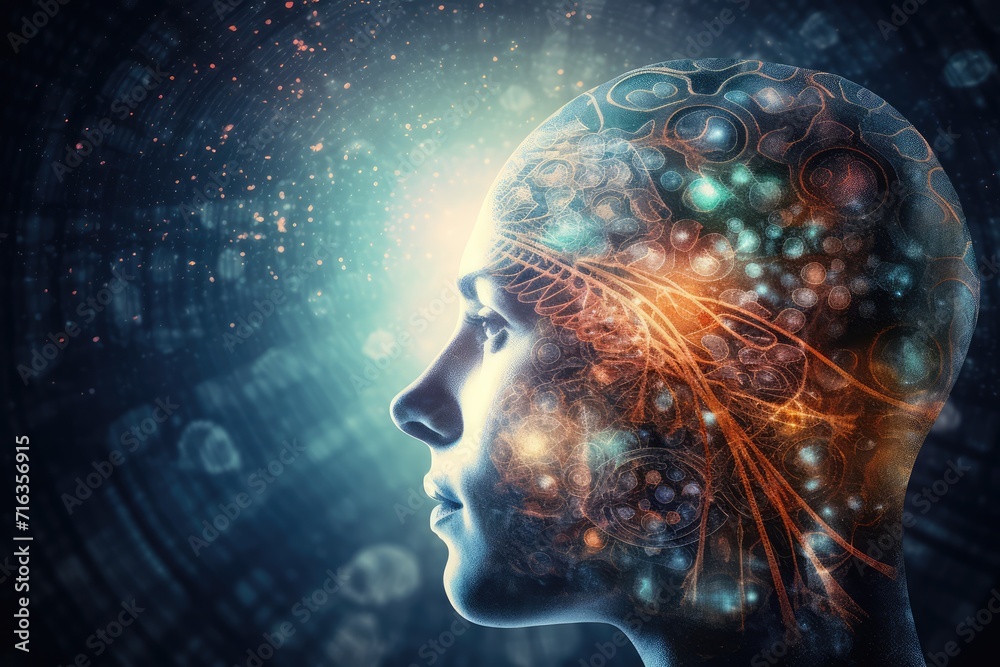 3D brain in space illustration, cognitive science, educational ...