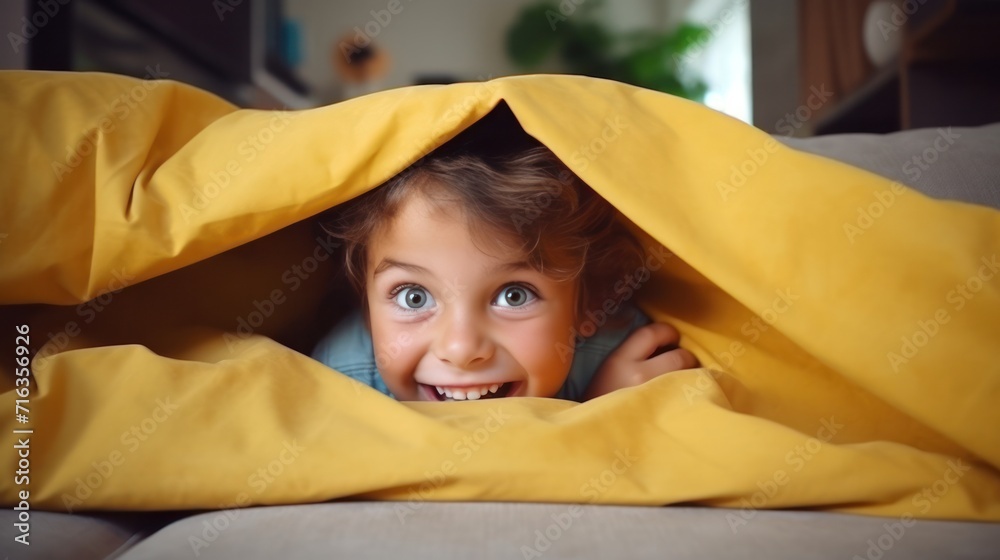 little asian children kid playing hide and seek standing behind the ...