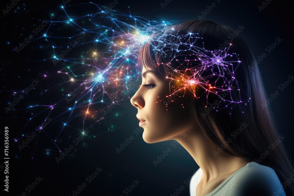 3D brain in space illustration, cognitive science, educational ...