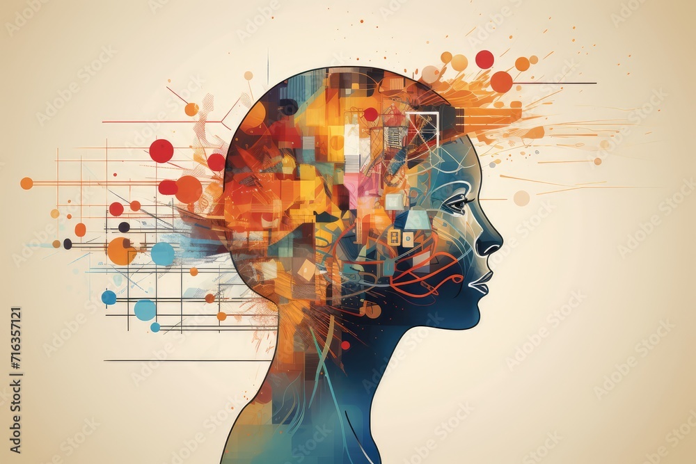 3D brain in space illustration, cognitive science, educational ...