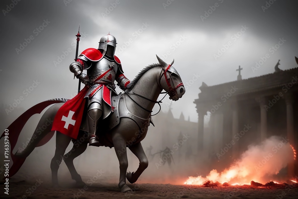 Swiss Templar Knight with Armor and Horse and Red Cross. Generated AI ...