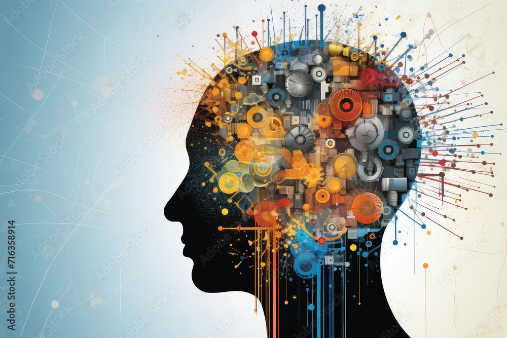 Vivid neuronal brain dots, connecting through synapses. Self awareness ...