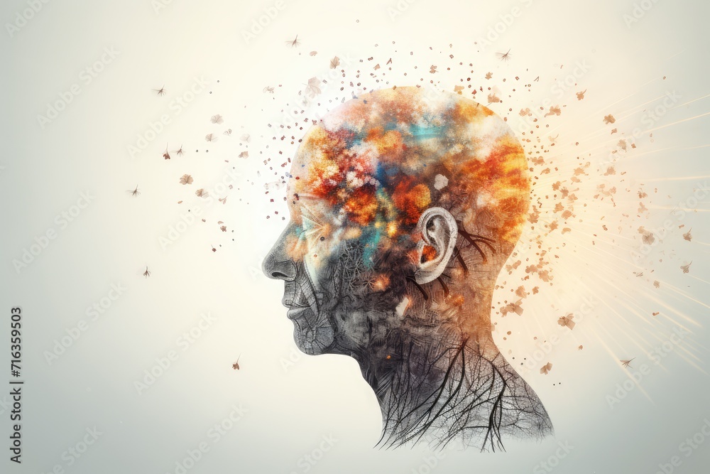 Vivid neuronal brain dots, connecting through synapses. Self awareness ...