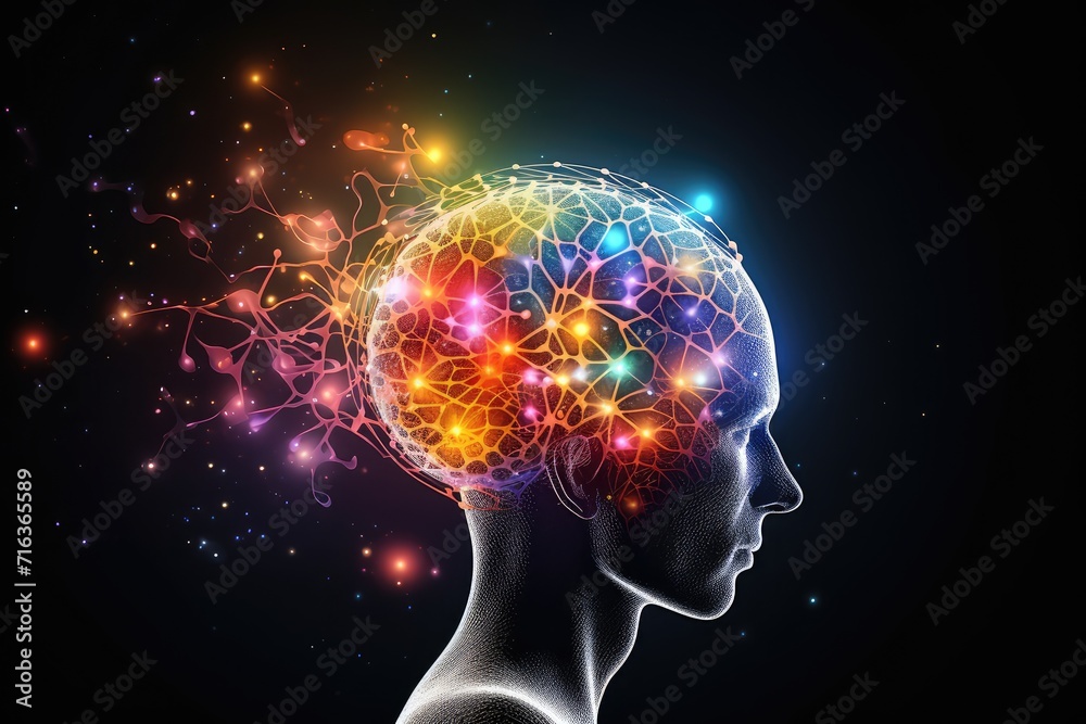 Colorful brain explosion creativity and neural connections. Receptor ...