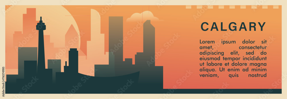 Calgary city brutalism vector banner with skyline, cityscape. Canada ...
