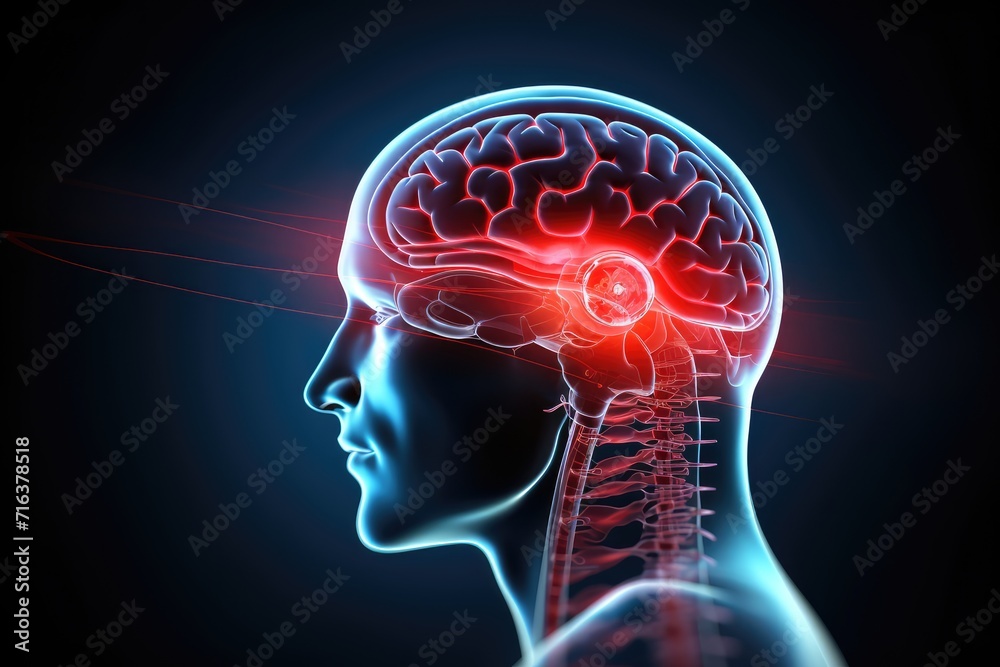 Red mind axon pain, a trigger for brain distress. A red dot signifies ...