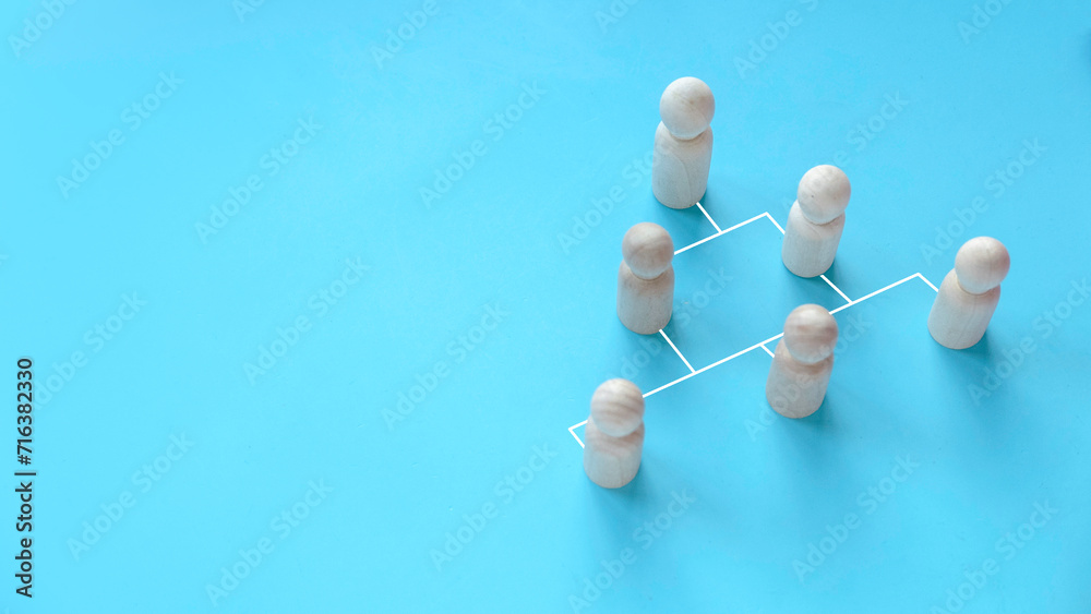 Company hierarchical organizational chart of blocks on blue background ...