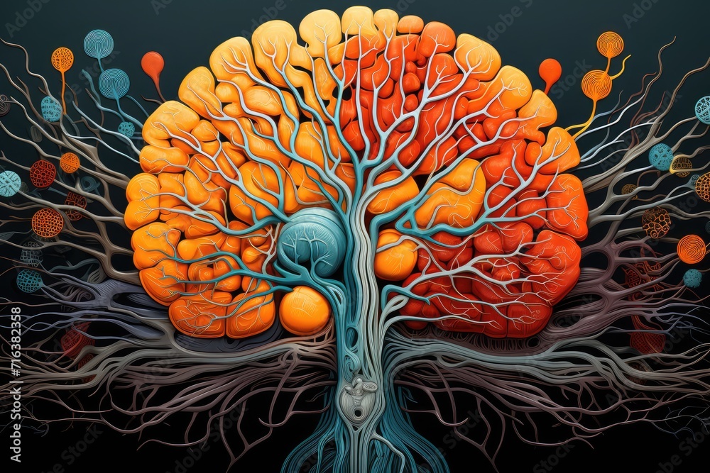 Baby, child head scan colorful little brain. Neurological notions ...