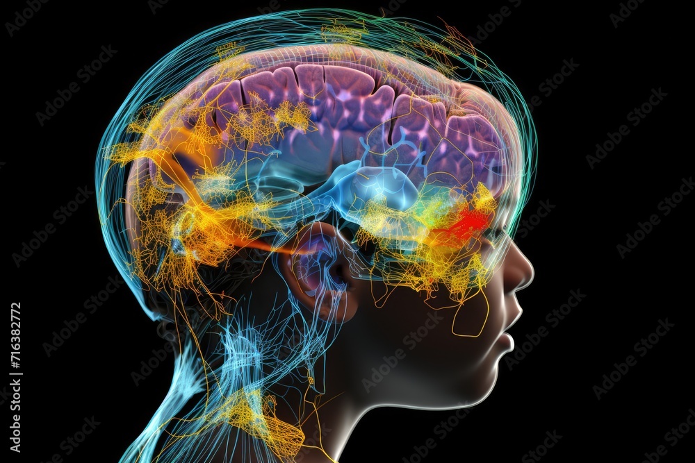 Baby, child head scan colorful little brain. Neurological notions ...