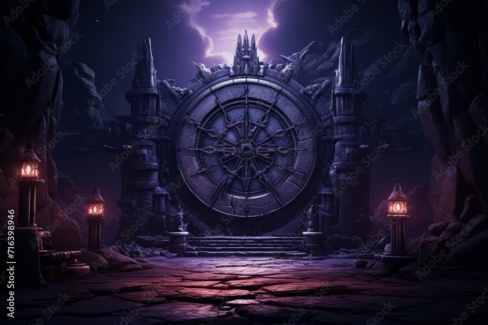 Fantasy Castle Wall with Magical Runes, on an isolated Mystic Purple ...