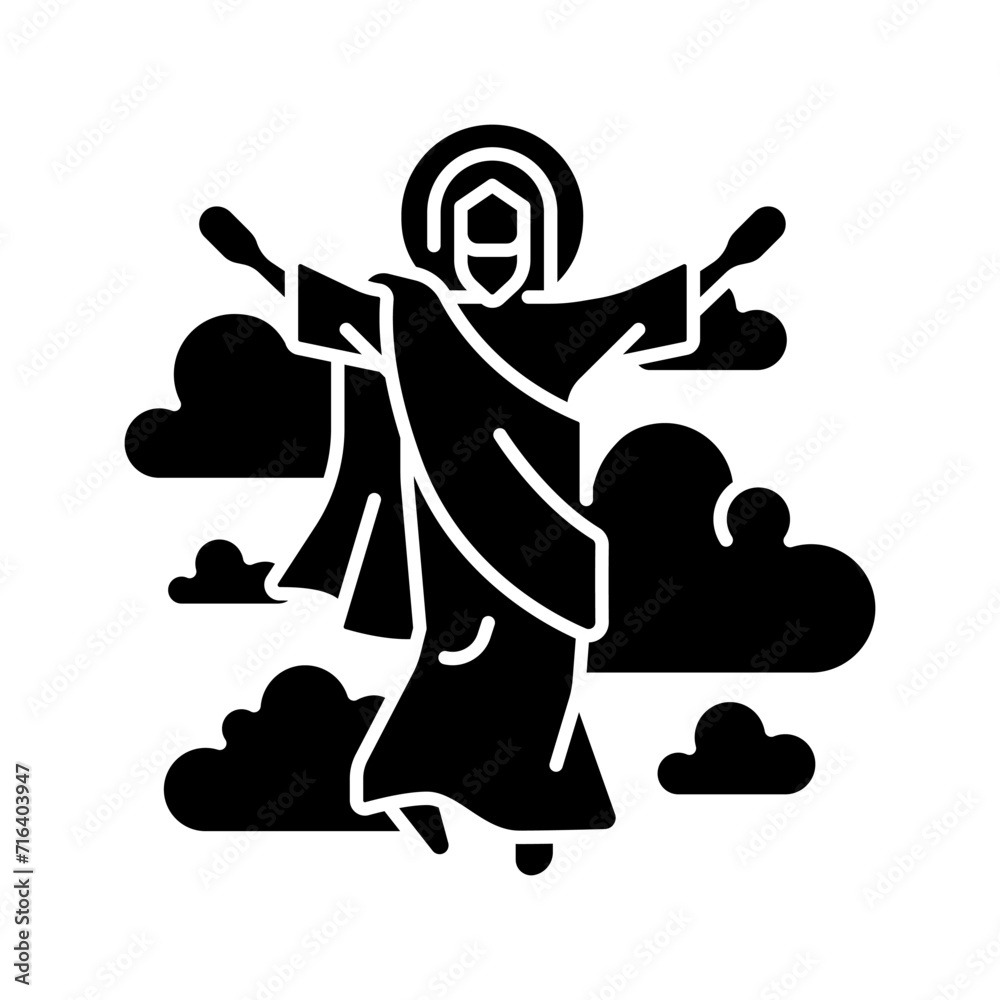 Ascension of Jesus black glyph icon. Jesus ascended to Heaven ...