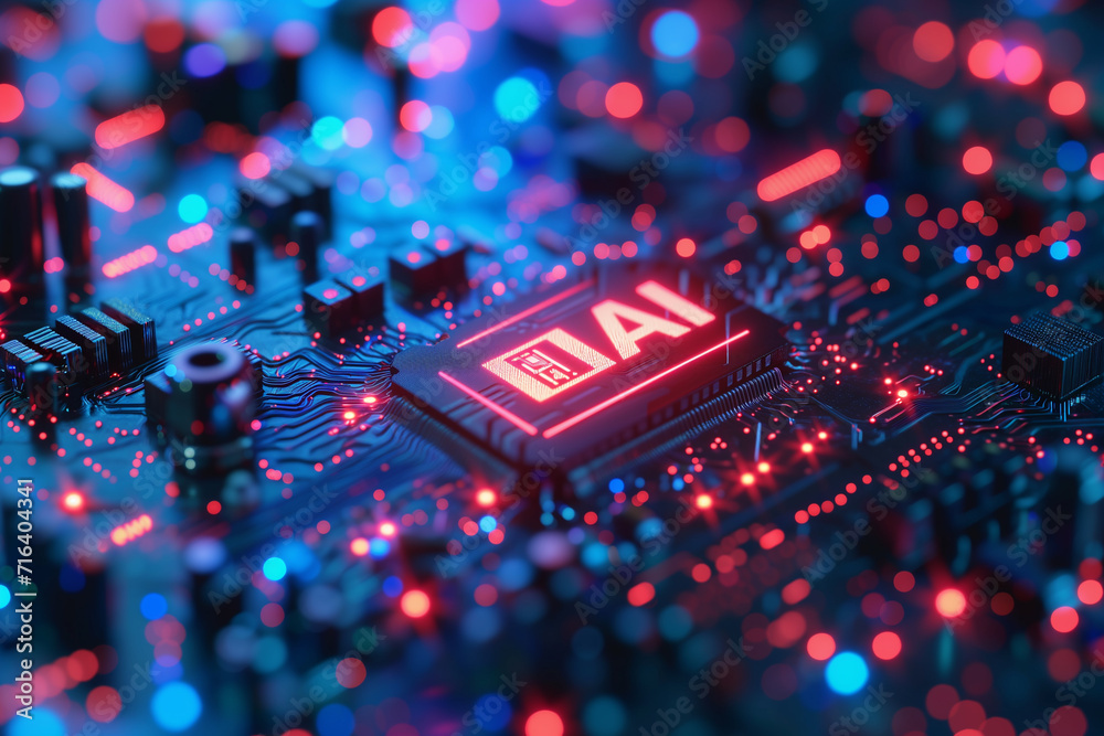 AI chip on a printed circuit board. Micro chip with AI text. Artificial ...
