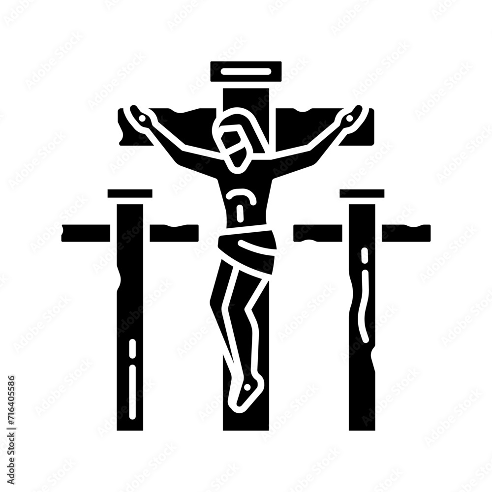 Crucifixion of Jesus black glyph icon. Jesus Christ dying on cross ...