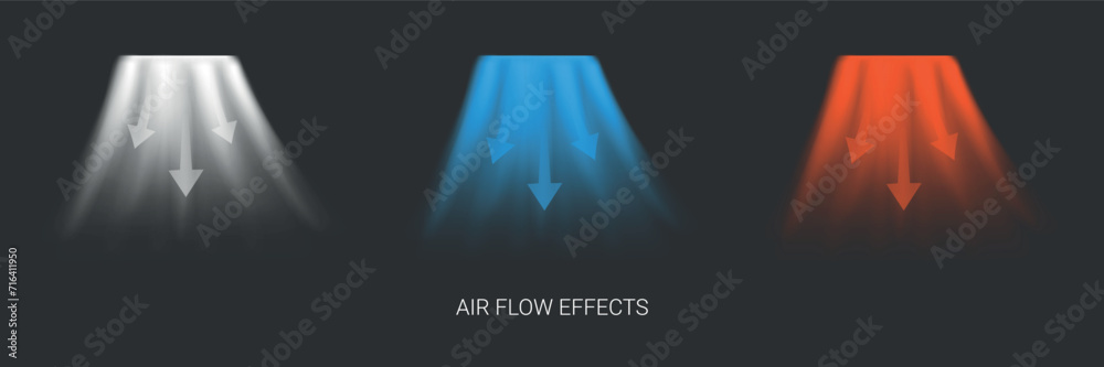 Set of air flows. Normal, cold and hot airflow. Abstract air light ...