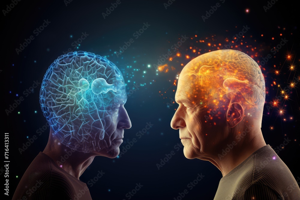 Colored Motley Brain Axon Mind tracing dance of EEG patterns, synaptic ...
