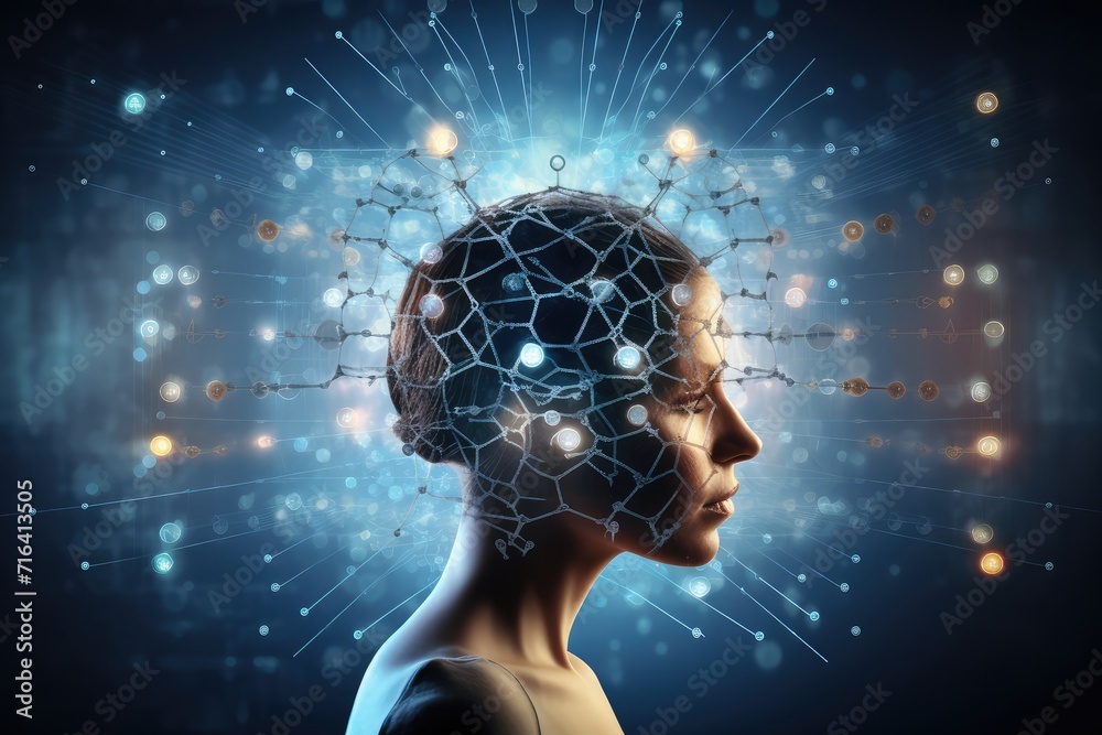 Colored Motley Brain Axon Mind tracing dance of EEG patterns, synaptic ...