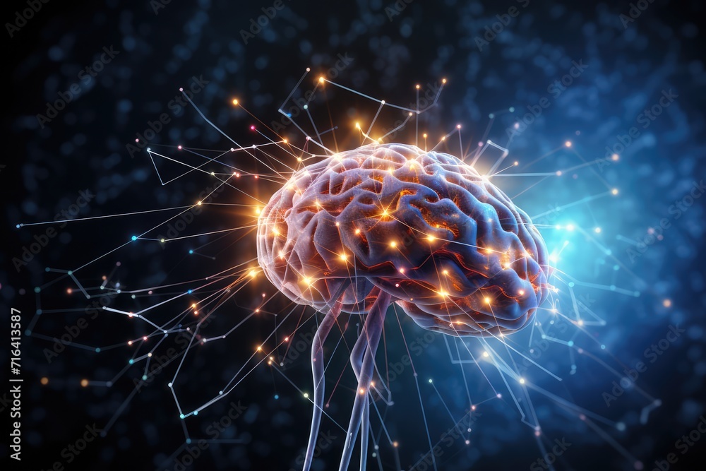 Colored Motley Brain Axon Mind tracing dance of EEG patterns, synaptic ...