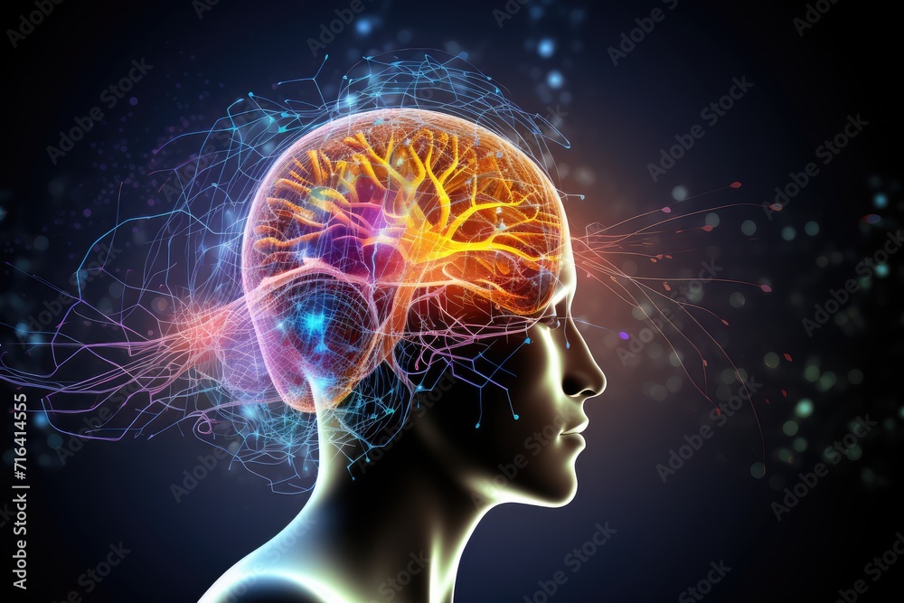 Colored Motley Brain Axon Mind tracing dance of EEG patterns, synaptic ...