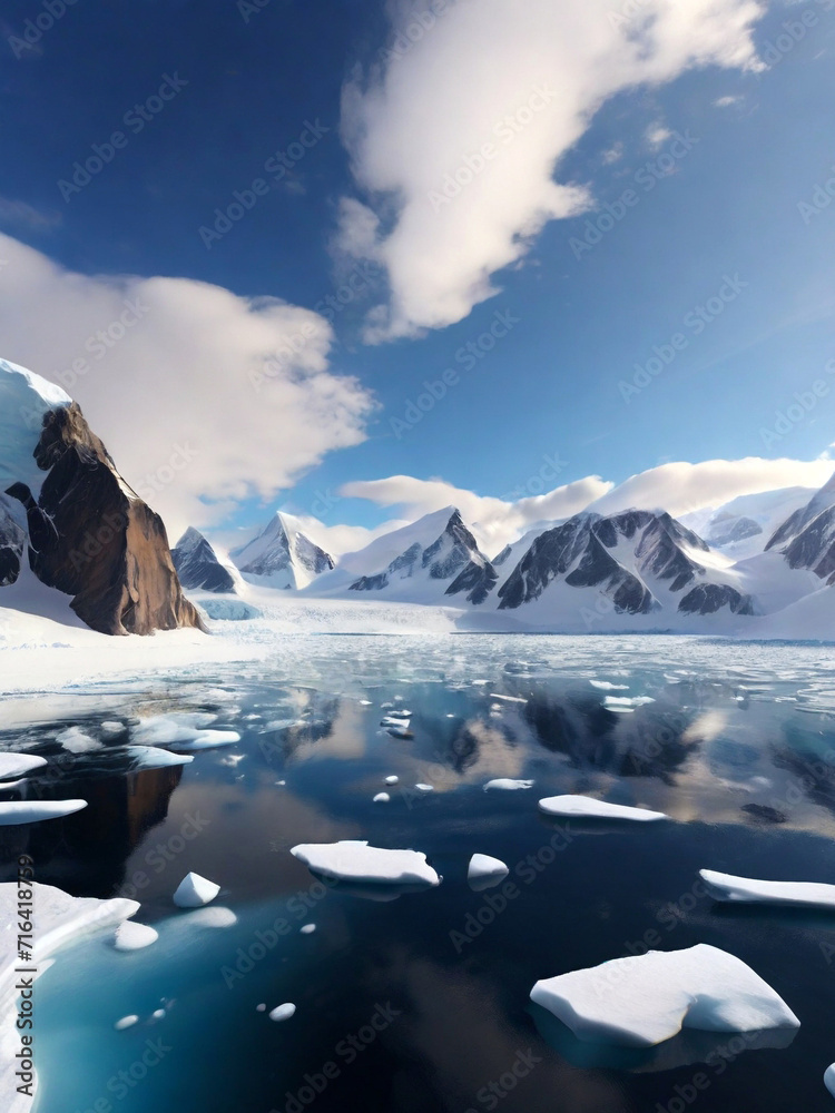 Antarctic landscape with icebergs and ice floes, Antarctica. Created ...