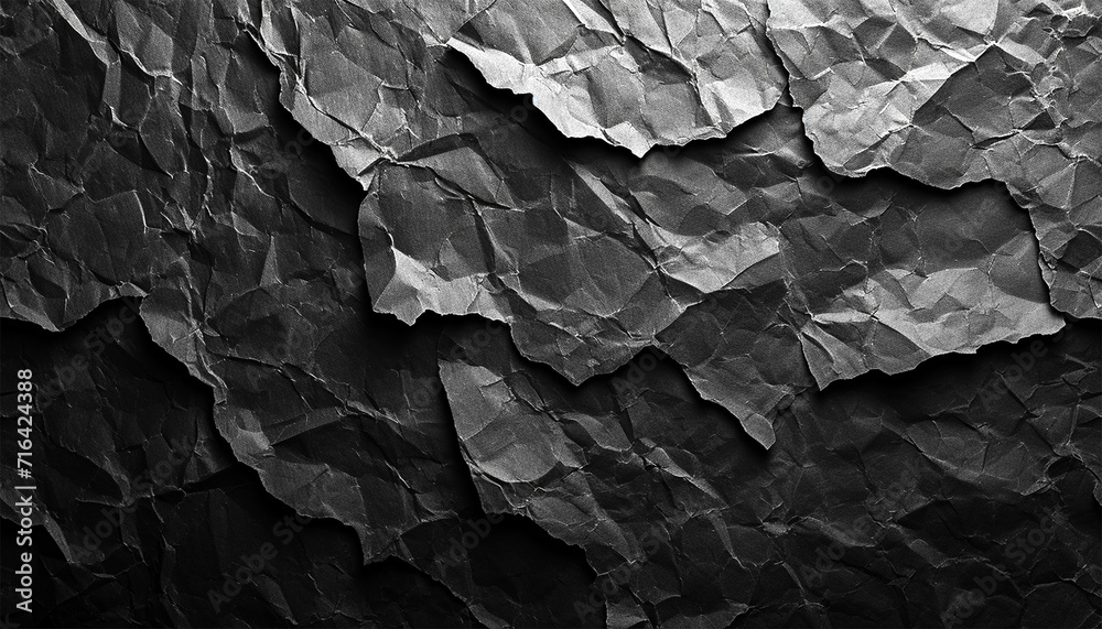 Crumpled black paper background texture. Closeup crumpled dark grey or ...