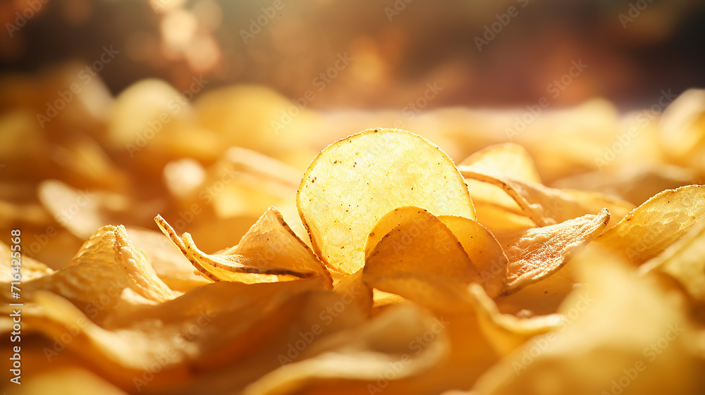natural potato chips close-up, background golden texture fried potatoes ...
