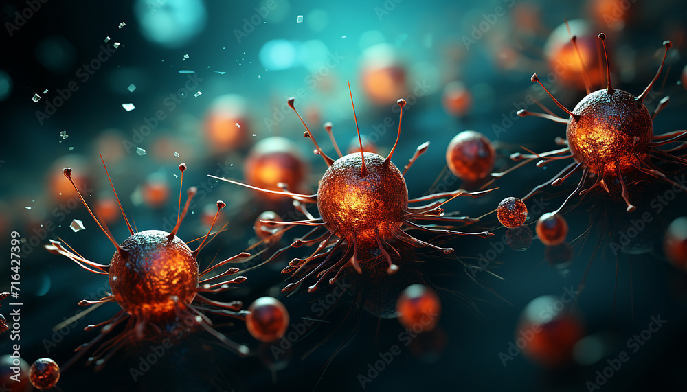 human immune cells, Cancer cells on scientific background ...