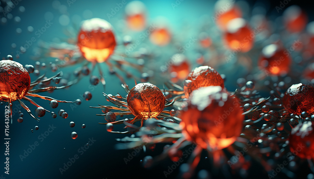 human immune cells, Cancer cells on scientific background ...