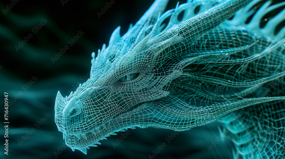 Dragon in Hologram Wireframe Style. Chinese Dragon New Year 2024 ...