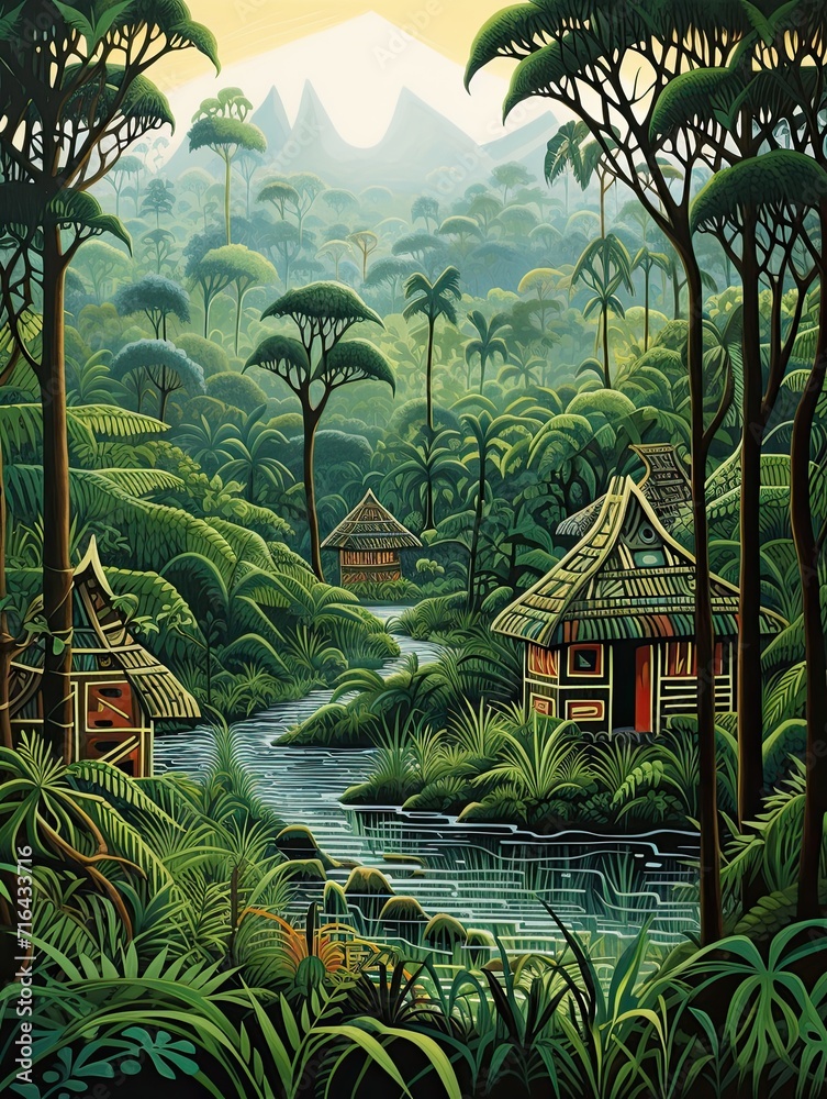 Traditional Native Tribal Art: Rainforest Landscape - Jungle Tribal ...