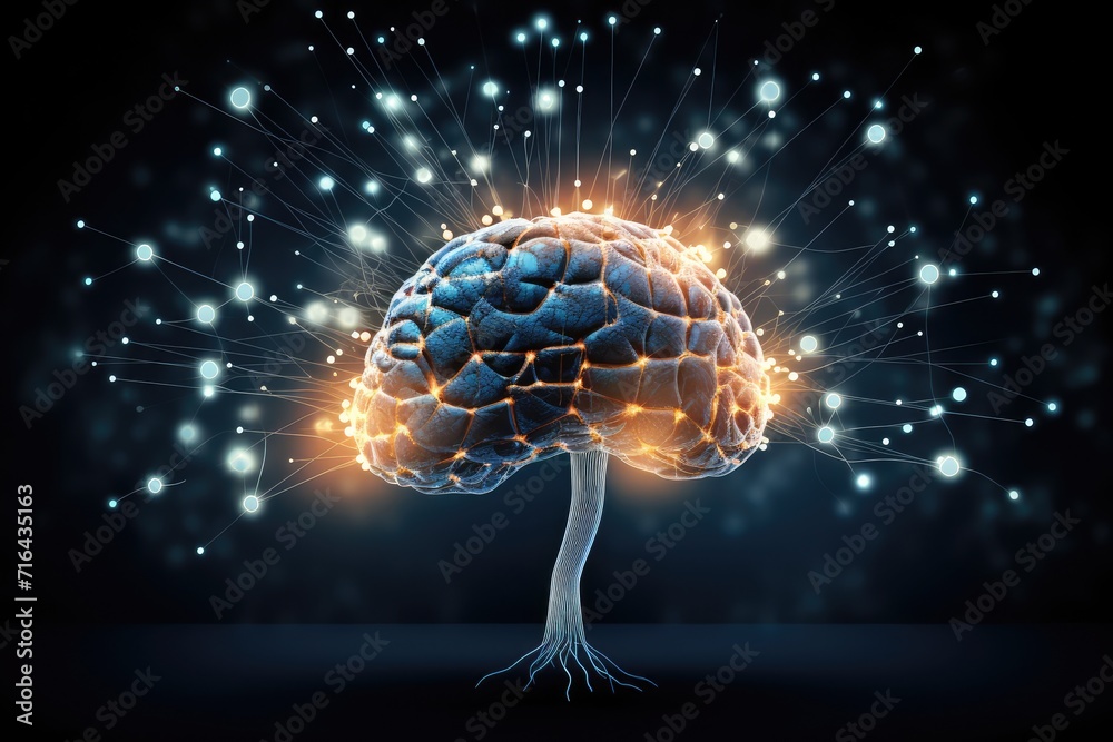 Brain, tapestry of polychromatic neurons, artistic conceptual visual ...