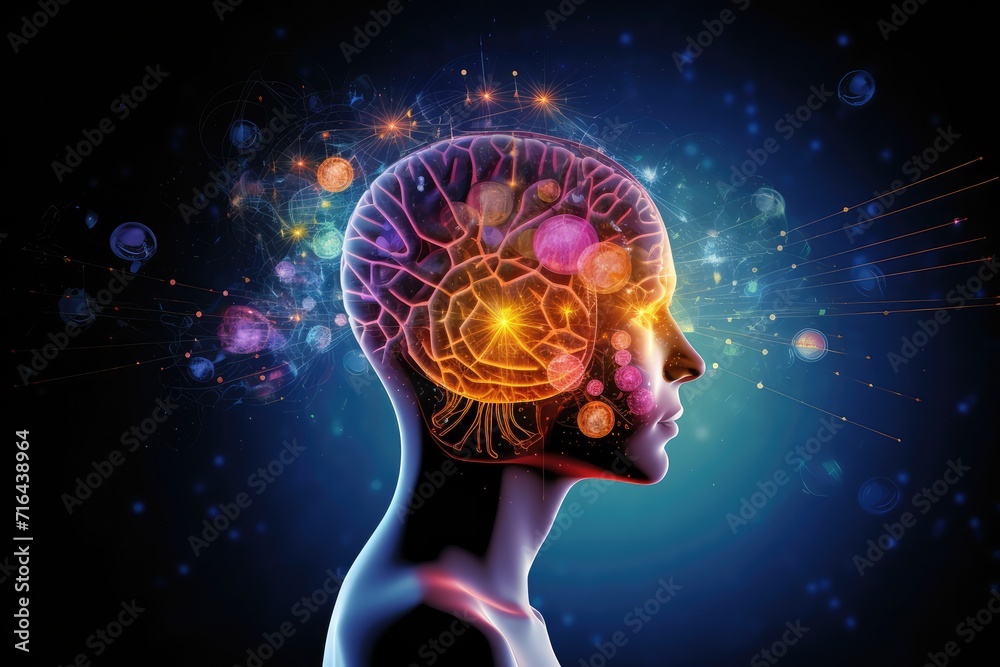 Brain dots pattern, mesmerizing display of neural particles. Electrical ...