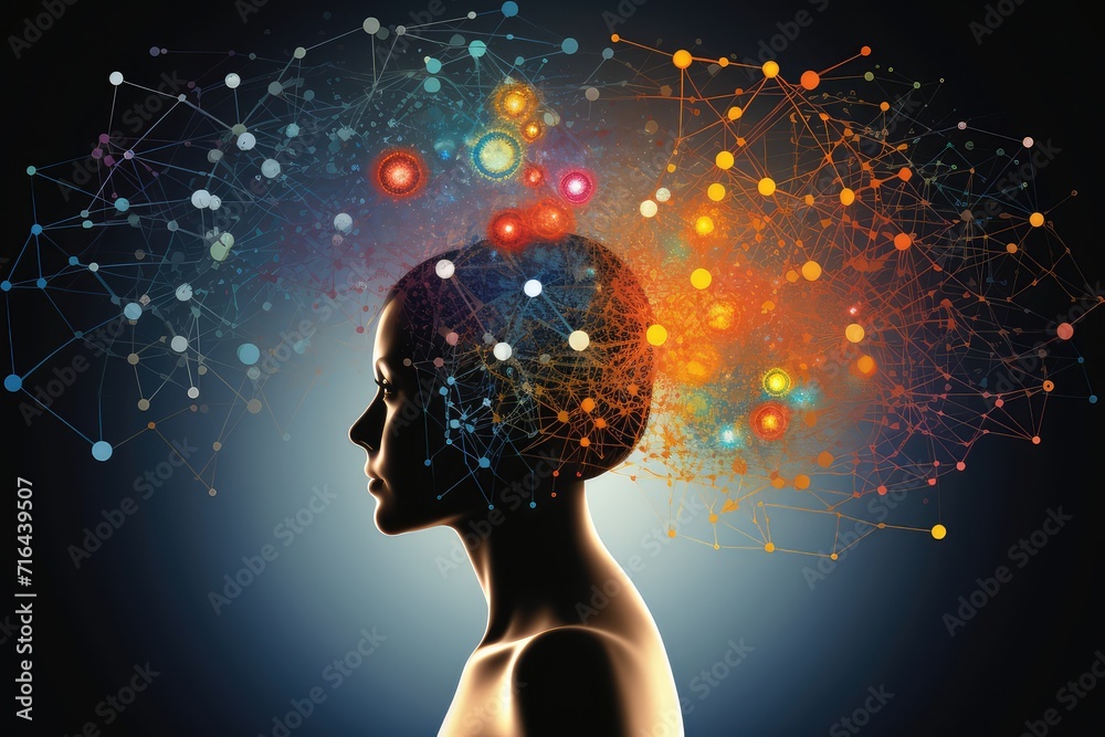 Brain dots pattern, mesmerizing display of neural particles. Electrical ...