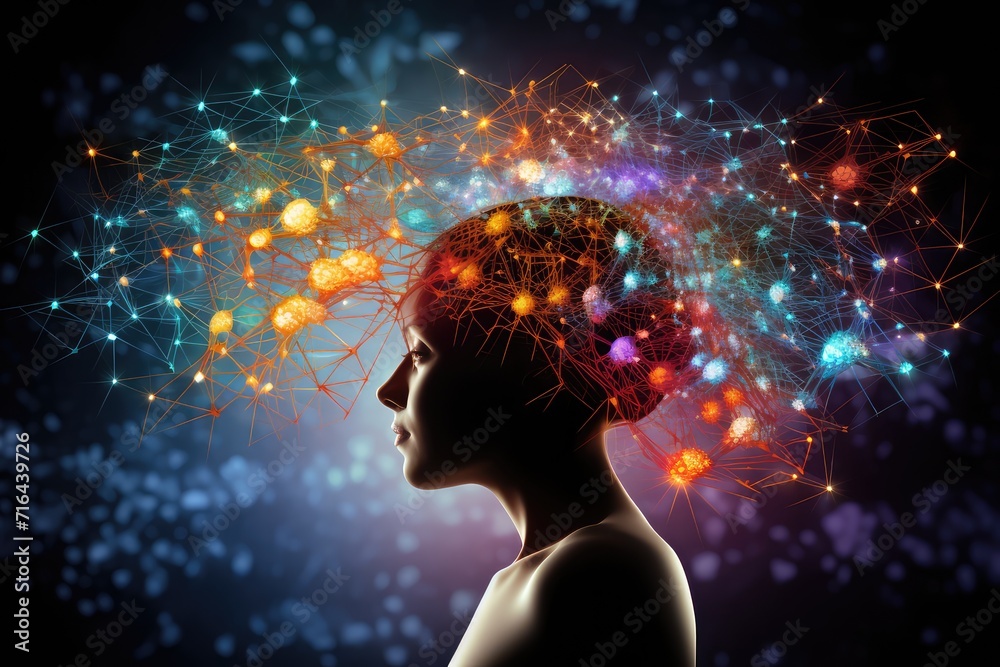 Brain dots pattern, mesmerizing display of neural particles. Electrical ...