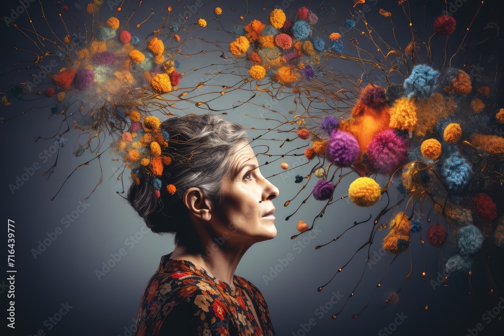 Brain dots pattern, mesmerizing display of neural particles. Electrical ...