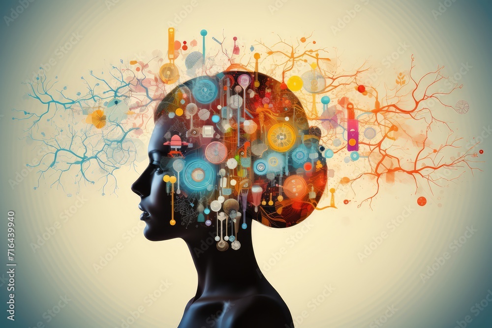 Brain dots pattern, mesmerizing display of neural particles. Electrical ...