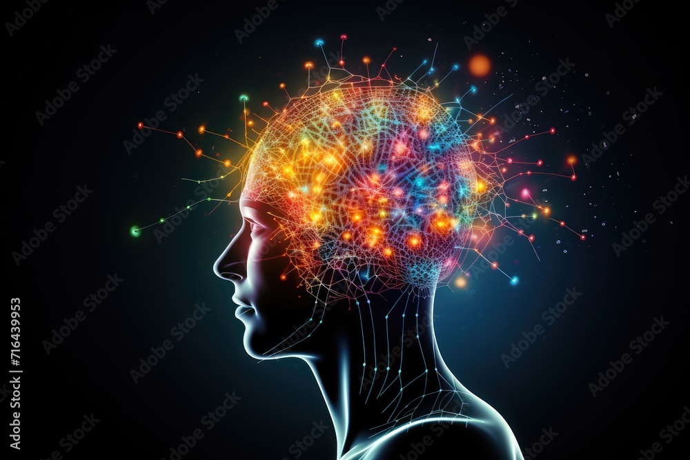 Brain dots pattern, mesmerizing display of neural particles. Electrical ...