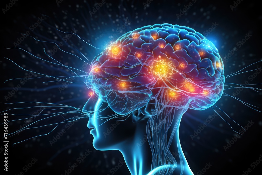 Brain dots pattern, mesmerizing display of neural particles. Electrical ...