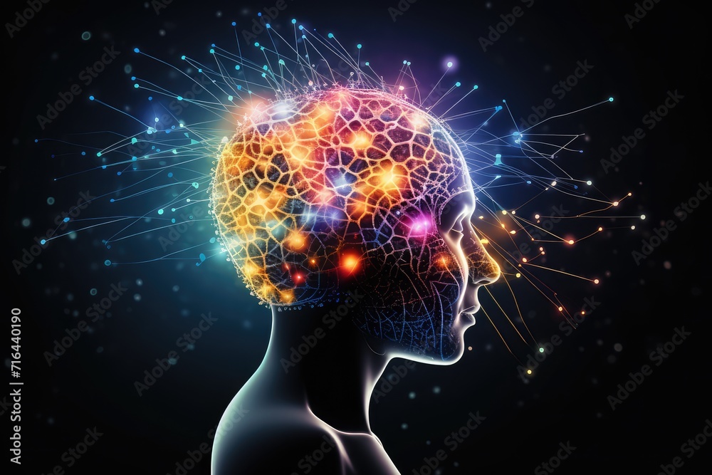 Brain dots pattern, mesmerizing display of neural particles. Electrical ...