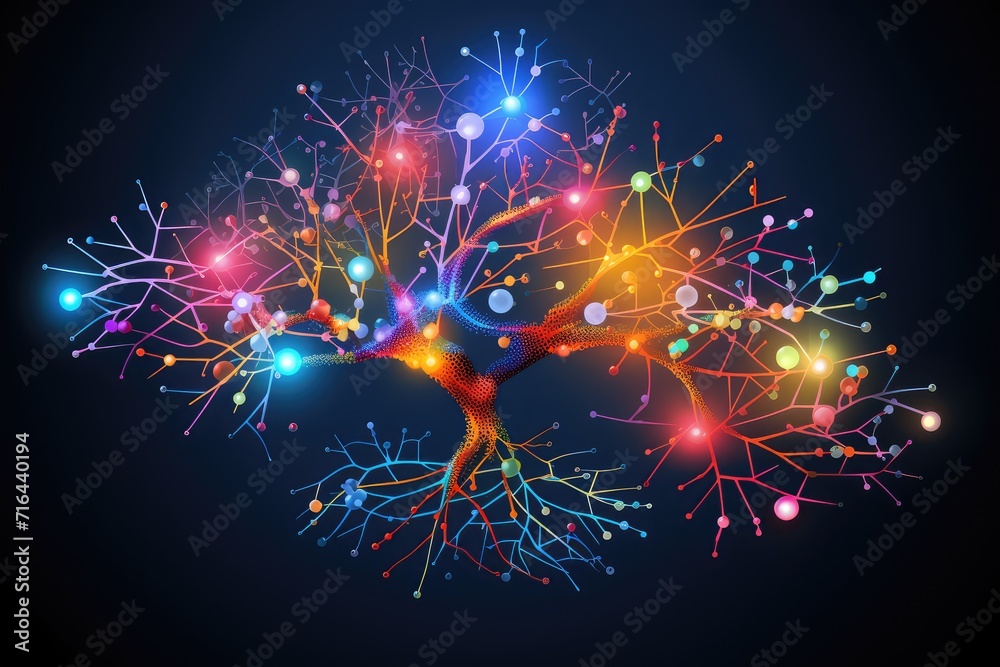 Brain dots pattern, mesmerizing display of neural particles. Electrical ...