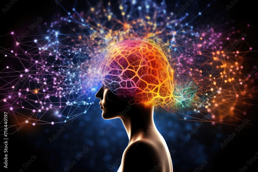 Brain dots pattern, mesmerizing display of neural particles. Electrical ...