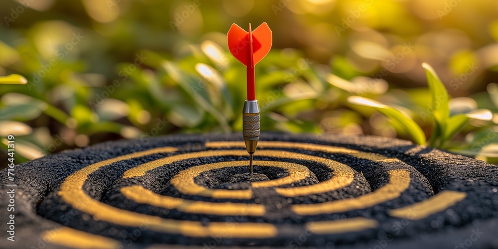 Businessman aims arrow at a virtual target dartboard, precision in ...