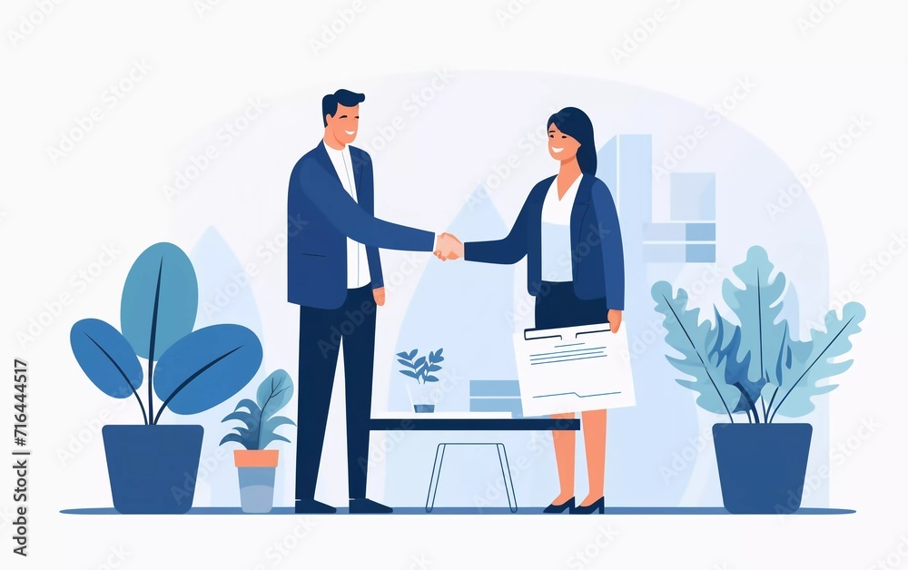 vector illustration Office new client deal - Team of people shaking ...