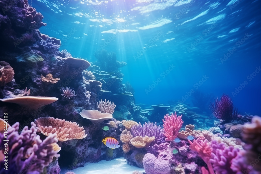 Coral reef colony in the sea landscape. Underwater scene background ...