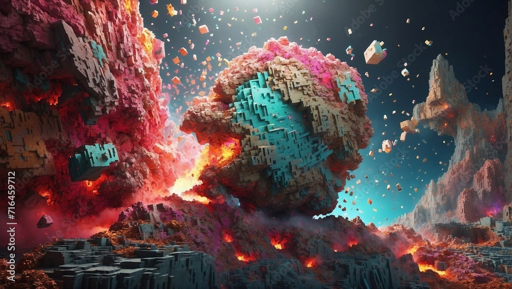 Exploding Minecraft colorful cubes paint and splashes. Minecraft ...